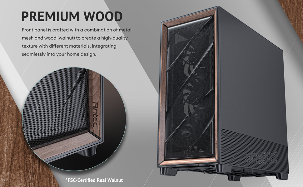 Antec Flux Pro, 6 x PWM Fans Included, High-Airflow Front Panel with Walnut Wood, iShift PSU 90 ...